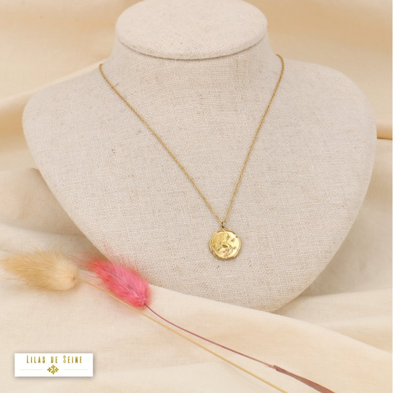 Collier avec médaille astro en acier inoxydable LION