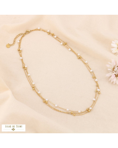 Collier acier inoxydable, gros maillons et pierres naturelles